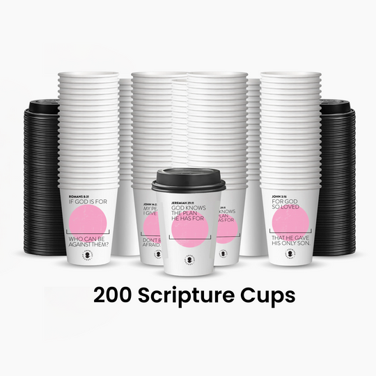 Scripture Coffee Cups – 200 Double-Walled Cups with Lids – Promised Grounds